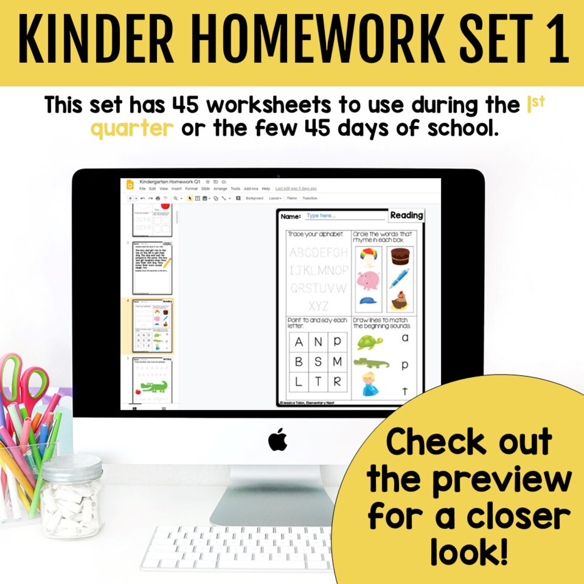 1st Quarter Kindergarten Weekly Homework Set 1 Phonics Math Reading W ...