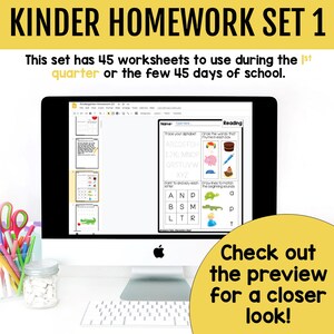 1st Quarter Kindergarten Weekly Homework Set 1 Phonics Math Reading W ...