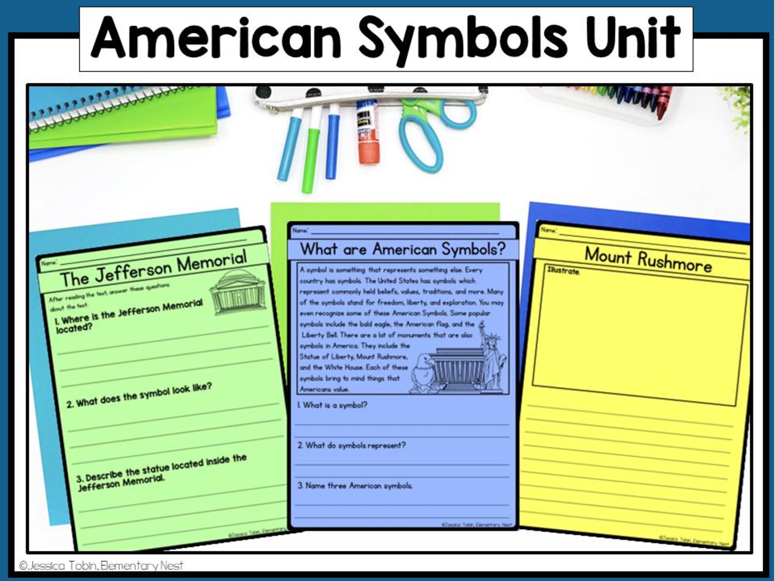 American Symbols Worksheets and Comprehension Reading Passages ...