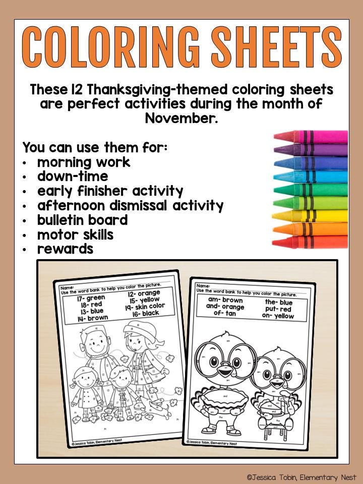 Thanksgiving Coloring Pages Color by Sight Word and Number Math Crafts ...