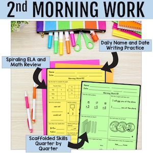 2nd Grade Morning Work - Math, Grammar, ELA Review Worksheets With ...