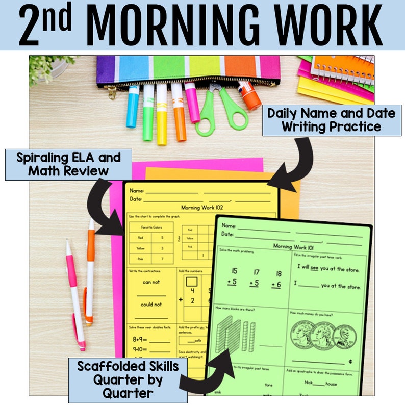 2nd Grade Morning Work - Math, Grammar, ELA Review Worksheets With ...