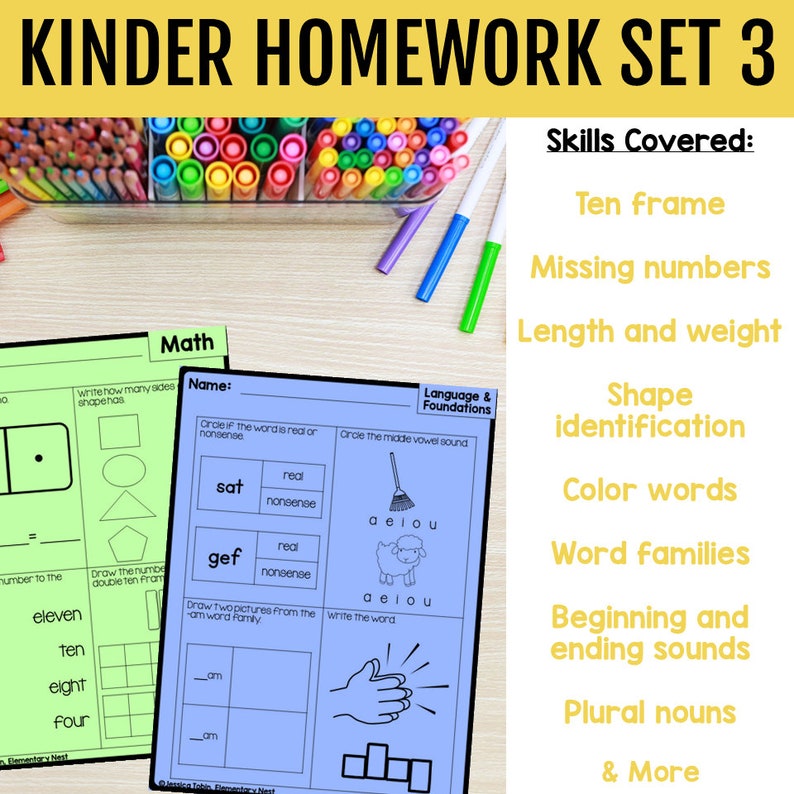 3rd Quarter Kindergarten Homework Packet With Folder Cover, ELA and ...