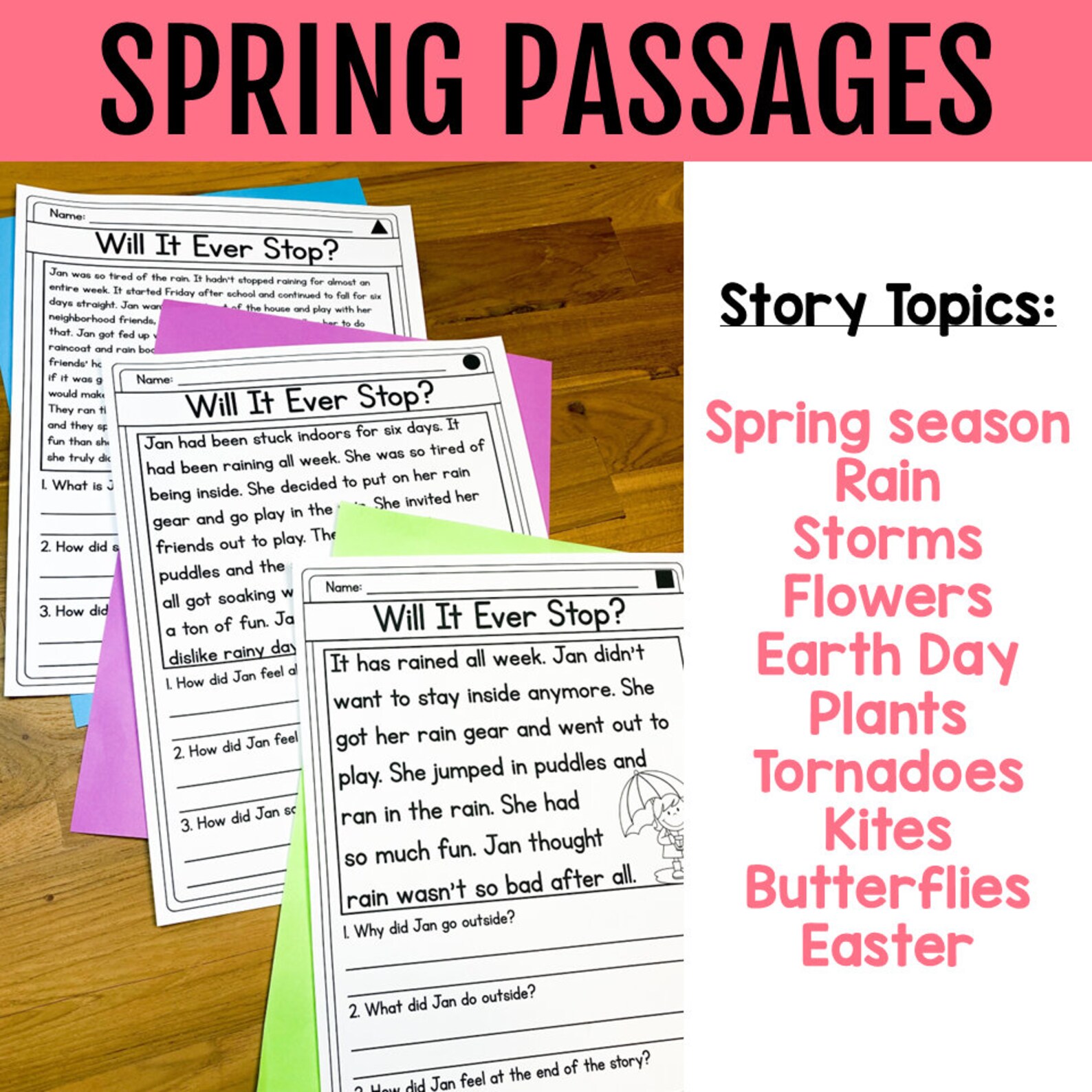 Spring Reading Comprehension Differentiated Passages, Easter, Earth Day ...