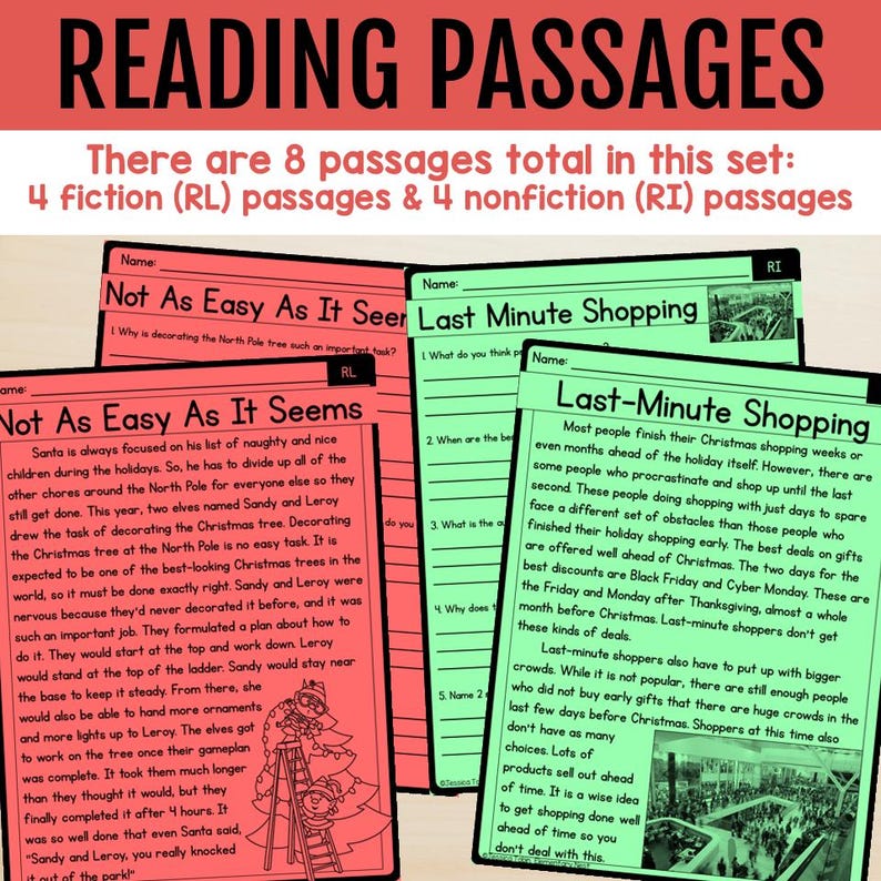 December Reading Comprehension, 4th 3rd Grade Christmas Reading ...