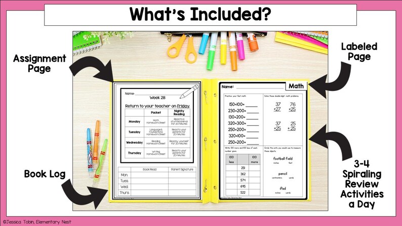 4th Quarter 2nd Grade Homework With Folder Cover, ELA and Math Review ...