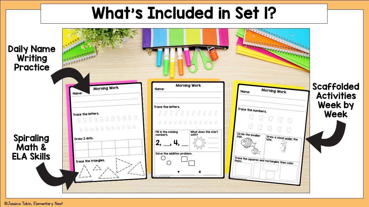 1st Quarter Kindergarten Morning Work Packet, Kinder Morning Work Set 1 ...