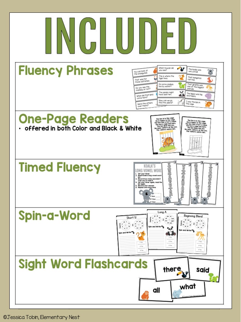 Animals Reading Fluency Practice Centers Oral Reading Fluency Skills ...