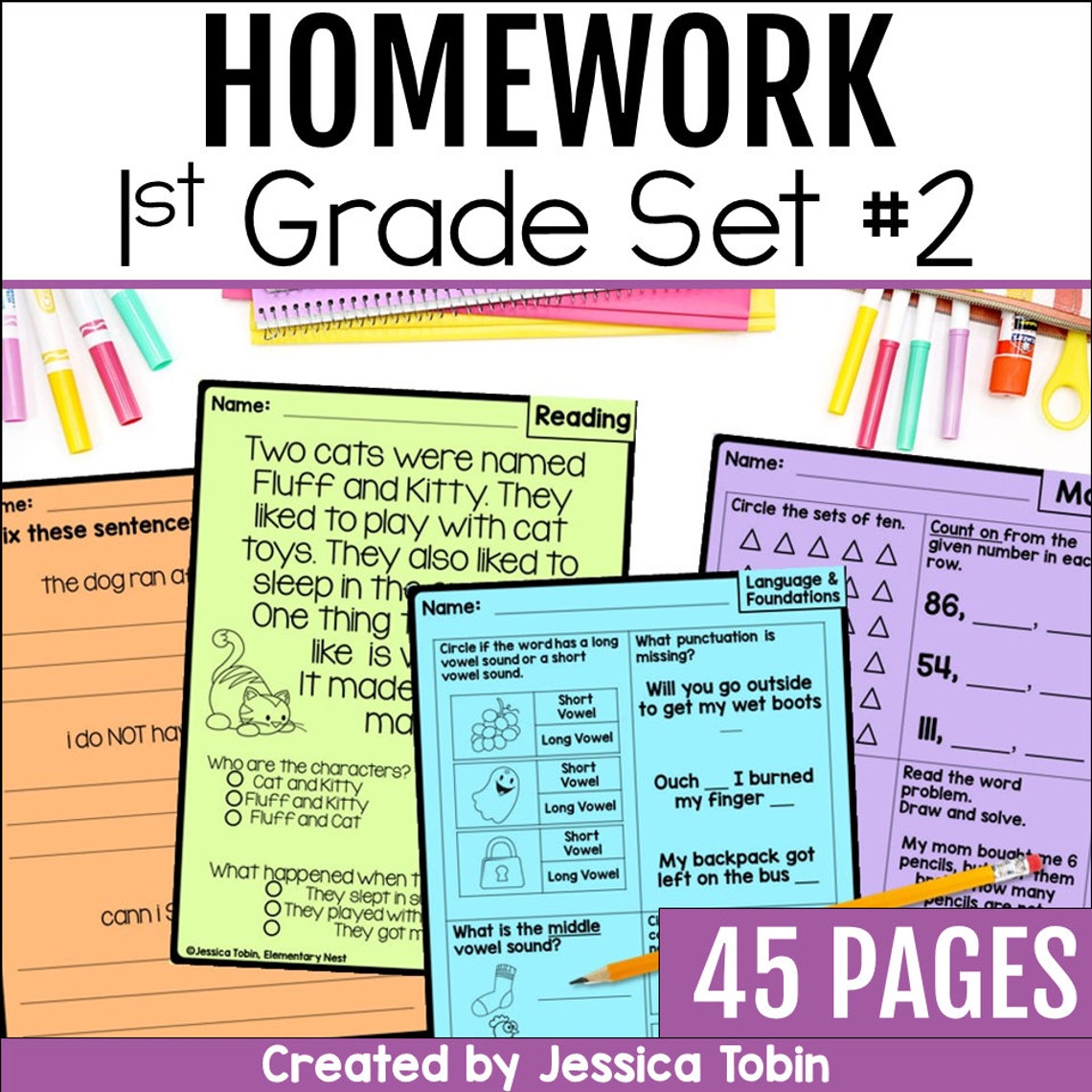 2nd Quarter 1st Grade Homework With Folder Cover, ELA and Math Review ...