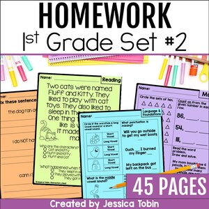 2nd Quarter 1st Grade Homework With Folder Cover, ELA and Math Review ...