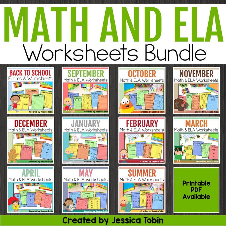 1st-2nd Grade Math & ELA Worksheets: Monthly Themes (PDF) - Etsy