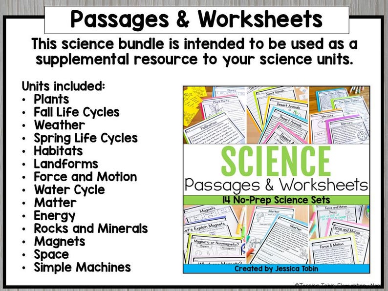 Science Worksheets Bundle: Reading Comprehension and Worksheets, Grades ...