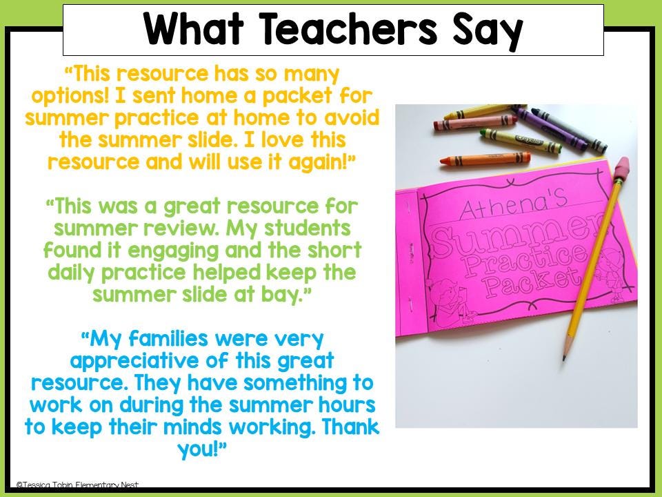 First Grade Summer Packet - Summer Review Packet - End of Year Fun ...