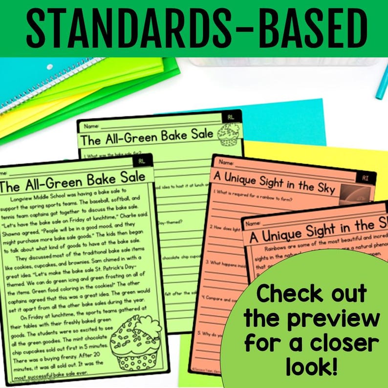 St. Patrick's Day Standards Based Reading Comprehension 3rd & 4th Grade ...
