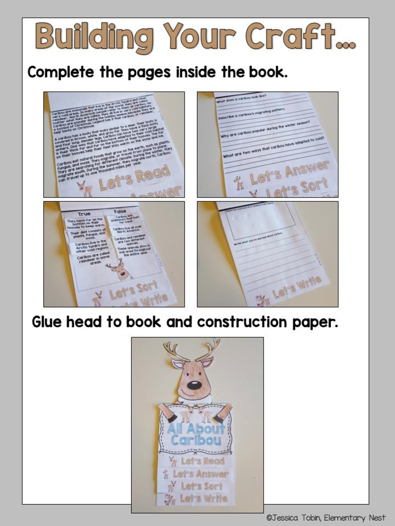 Caribou Reading and Writing Flip Book With Craft - Reindeer Activities ...