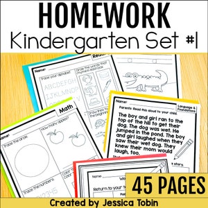 1st Quarter Kindergarten Weekly Homework Set 1 Phonics Math Reading W ...