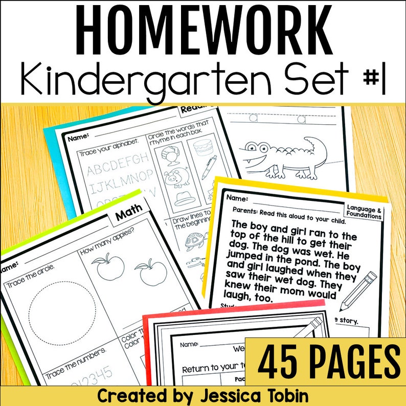1st Quarter Kindergarten Weekly Homework Set 1 Phonics Math Reading W ...