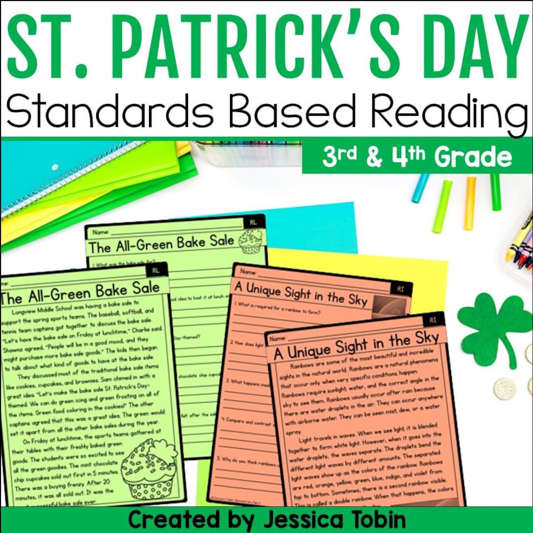 St. Patrick's Day Standards Based Reading Comprehension 3rd & 4th Grade ...