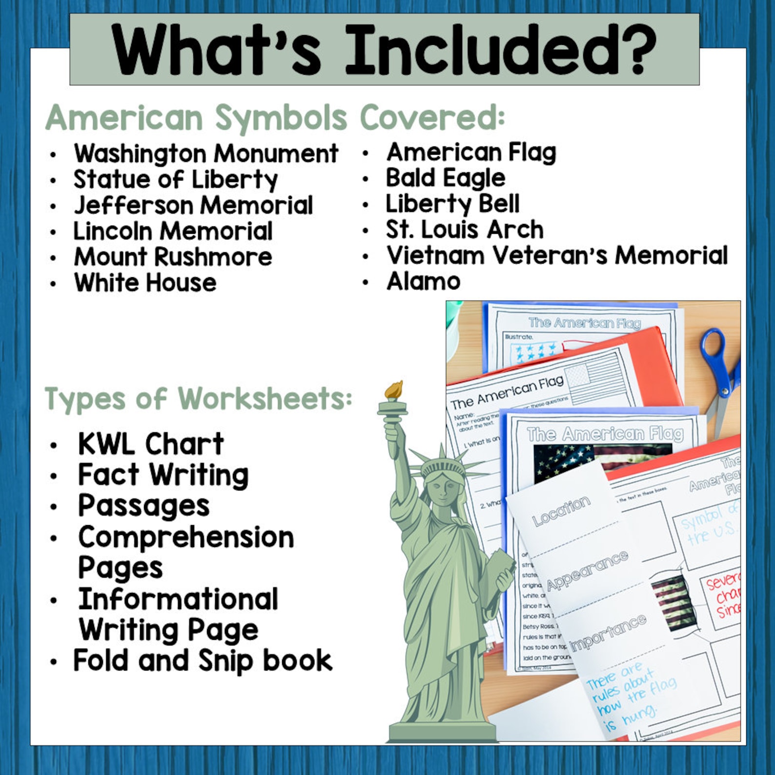 American Symbols Worksheets and Comprehension Reading Passages ...