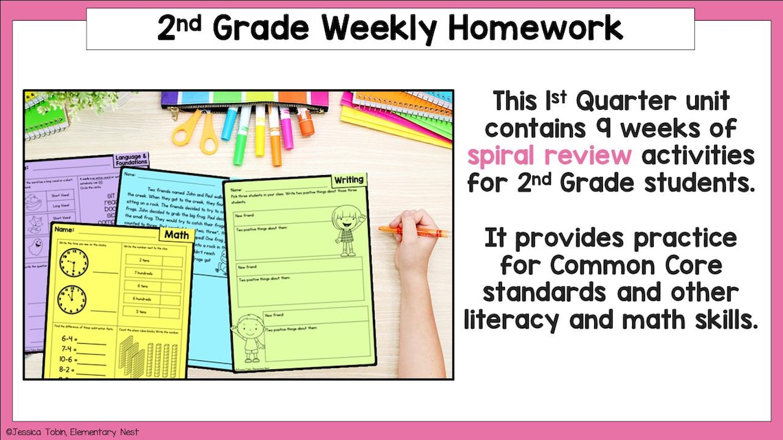 1st Quarter 2nd Grade Homework With Folder Cover, ELA and Math Review ...