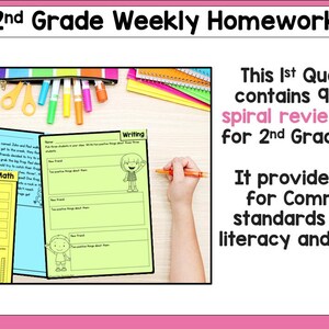 1st Quarter 2nd Grade Homework With Folder Cover, ELA and Math Review ...