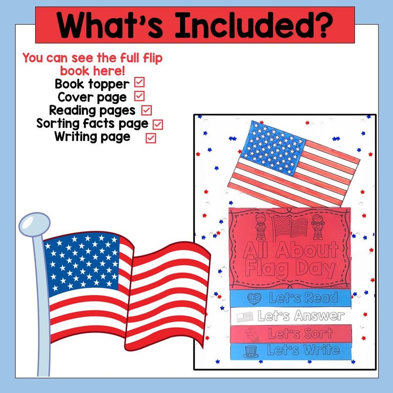 Flag Day Reading and Writing Flip Book With American Flag Craft Book ...