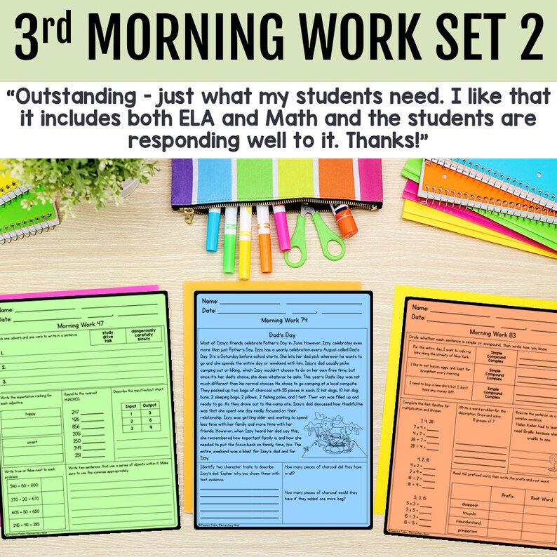 2nd Quarter Third Grade Morning Work, Math, Grammar, and Reading Review ...