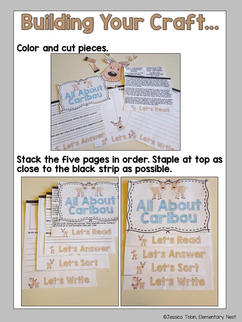 Caribou Reading and Writing Flip Book With Craft - Reindeer Activities ...