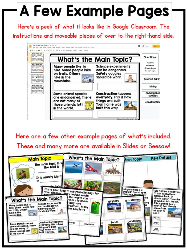 Digital Main Topic Intro Main Idea and Key Details Worksheets 1st 2nd ...