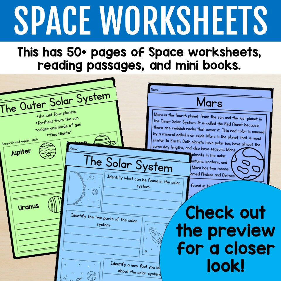 Space and Solar System Activities, Worksheets and Passages, Outer Space ...