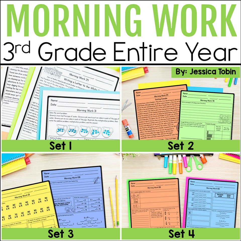 Morning Work 3rd Grade Bundle - Packets With Binder Cover, Spiral ...