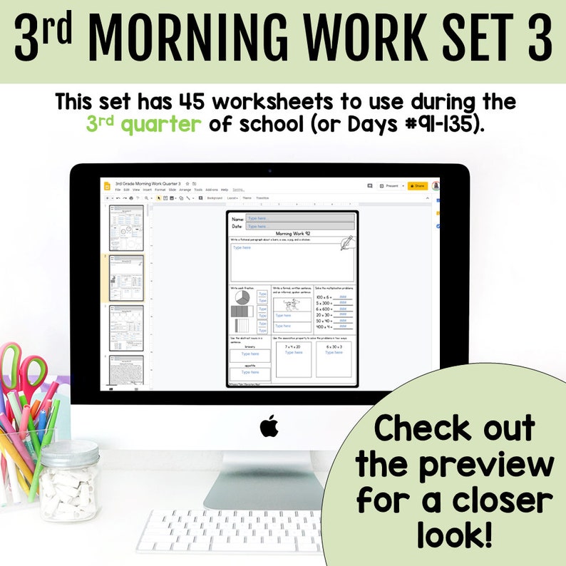 3rd Quarter Third Grade Morning Work - Math, Grammar, Reading Spiral ...