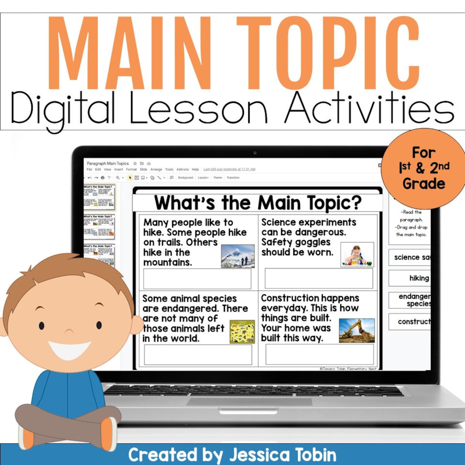Digital Main Topic Intro Main Idea and Key Details Worksheets 1st 2nd ...