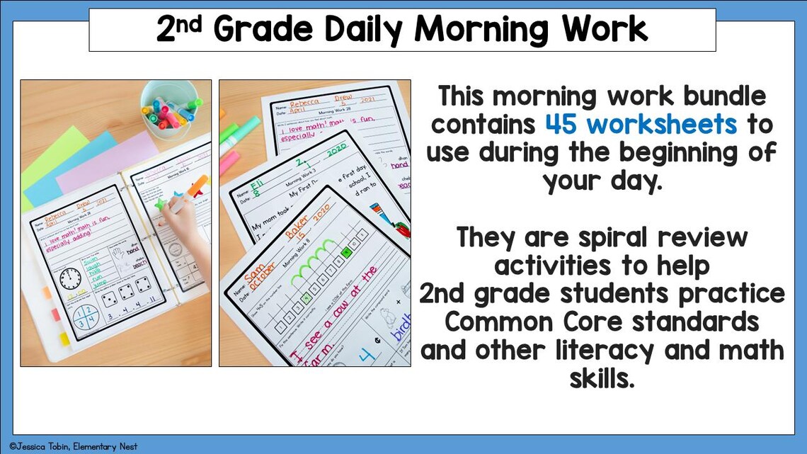 1st Quarter 2nd Grade Morning Work Set 1 Daily Second Grade Math Review ...