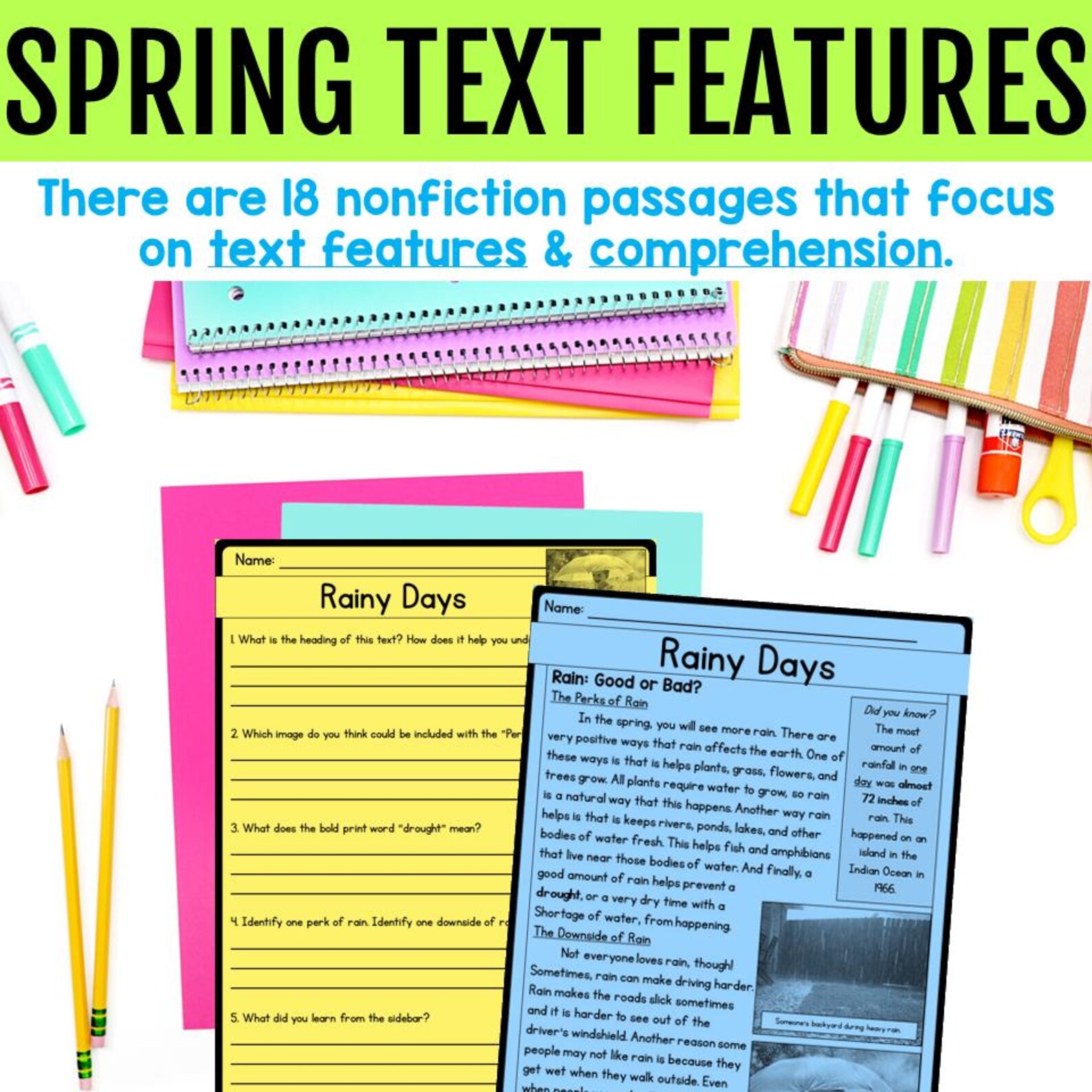 Spring Reading Comprehension Passages and Question 2nd 3rd Grade Text ...