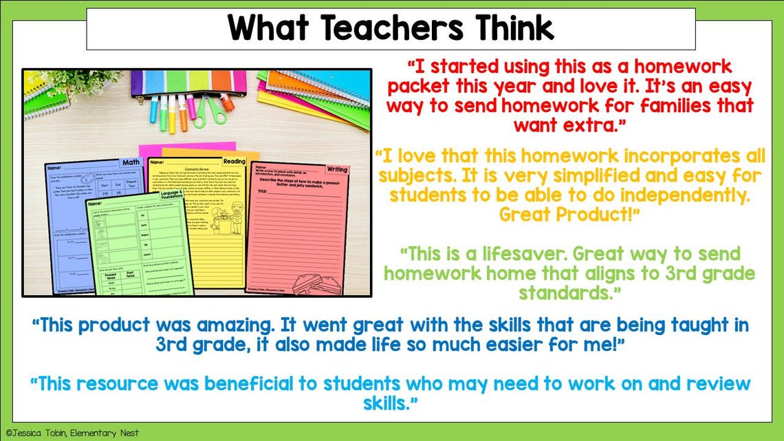 2nd Quarter 3rd Grade Homework With Folder Cover, ELA and Math Review ...