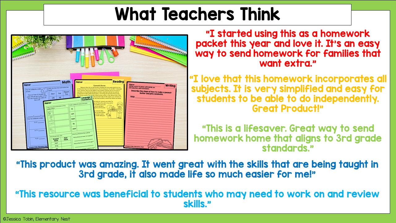 2nd Quarter 3rd Grade Homework With Folder Cover, ELA and Math Review ...