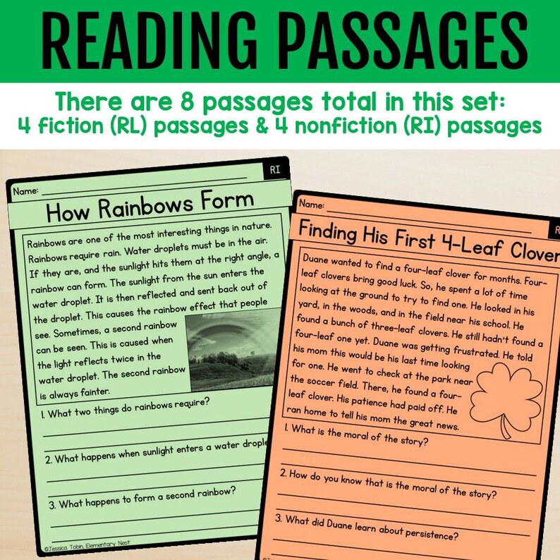 St. Patrick's Day Standards Based Reading Comprehension 1st Grade & 2nd ...