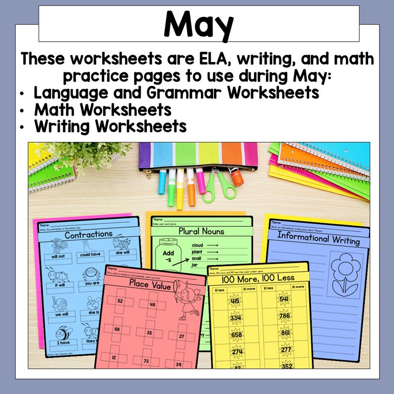 May Worksheets Math, Writing, Grammar Spring Word Search Literacy and ...