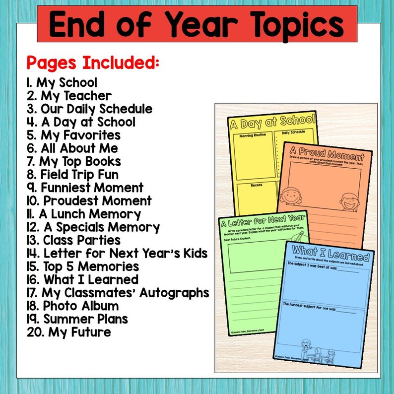End of Year Memory Book, End of the Year Review Packet 1st 2nd Grade ...