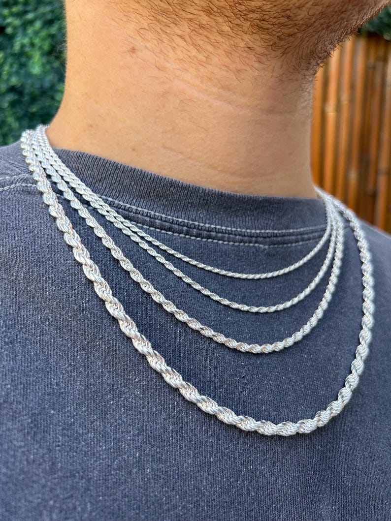 925 Sterling Silver Solid Rope Chain Italian Necklace 1.1mm 2mm 2.5mm 3 ...