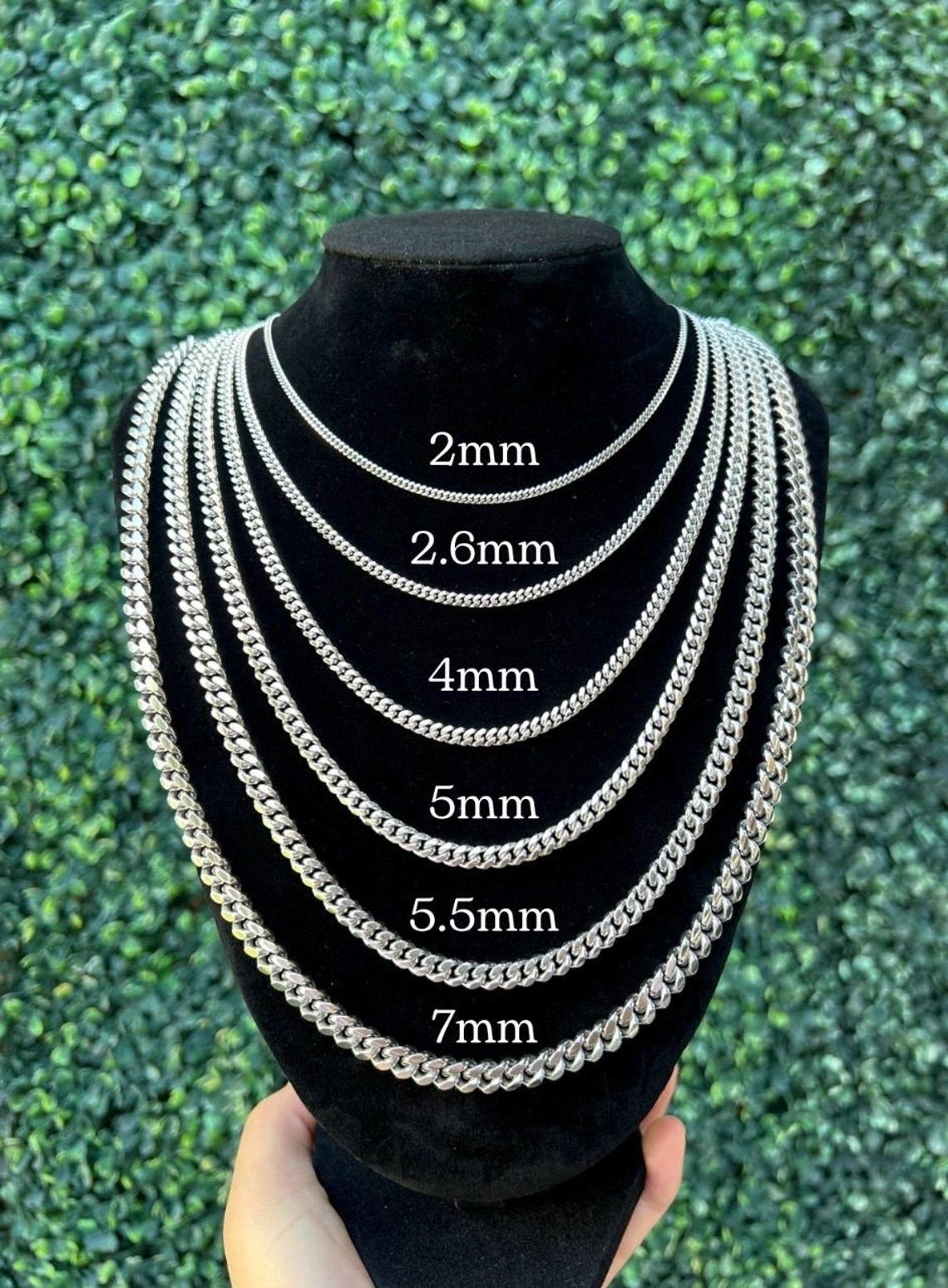 Solid Miami Cuban Necklace, 925 Sterling Silver, Rhodium Plated, Silver ...