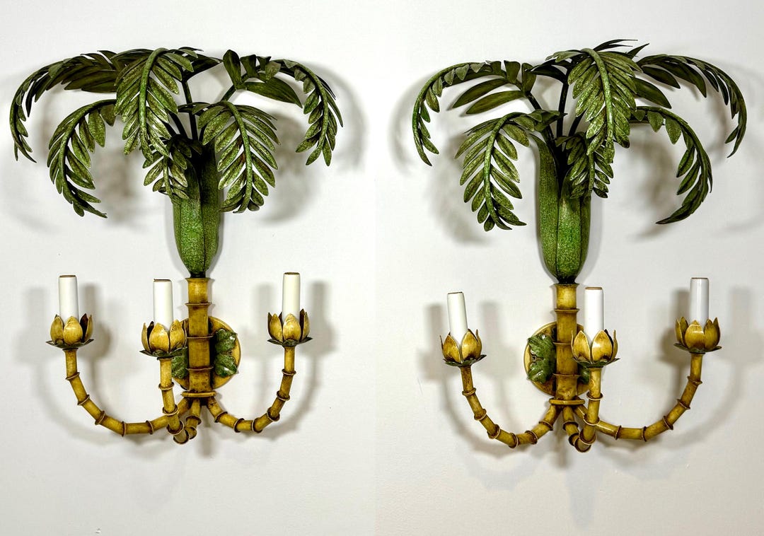 Vintage Palm Tree Faux Bamboo Sconces - Etsy