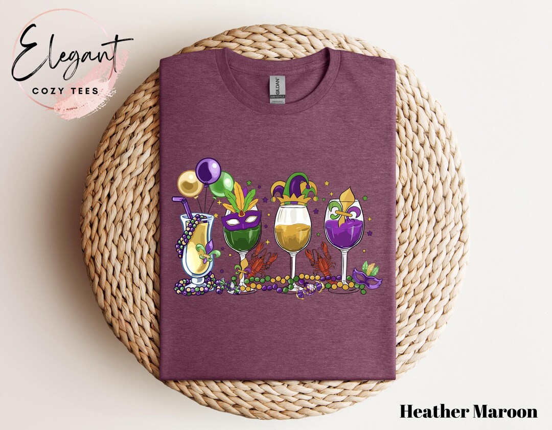 Mardi Gras Carnival Lover Tee Shirt, Mardi Gras Wine Drinking Crew ...