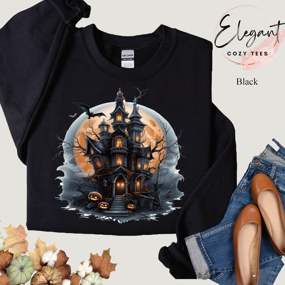 Haunted House Sweatshirt, Halloween Party Tee, Bats Shirt, Spooky ...