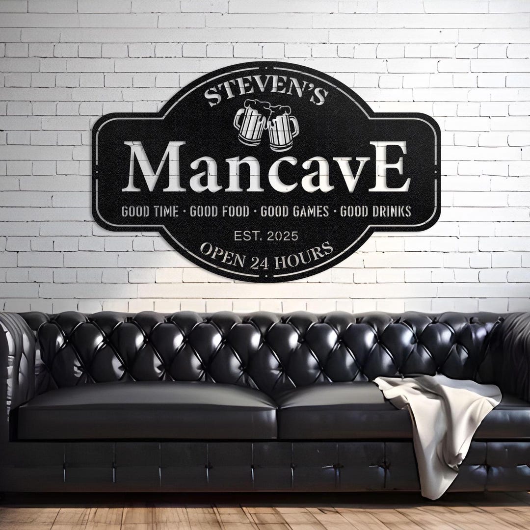 Personalized Man Cave Sign Metal Wall Art, Rustic Man Cave Sign Pub Bar ...