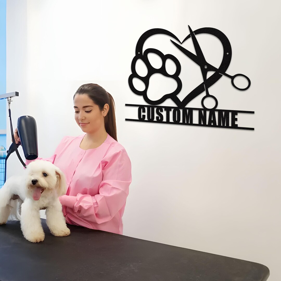 Personalized Dog Grooming Salon Metal Wall Art: Custom Pet Groomer Sign ...