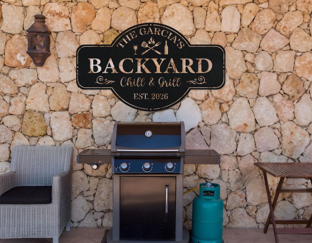 Personalized Grill & Chill Sign, BBQ Metal Decor, Custom Name Barbecue ...