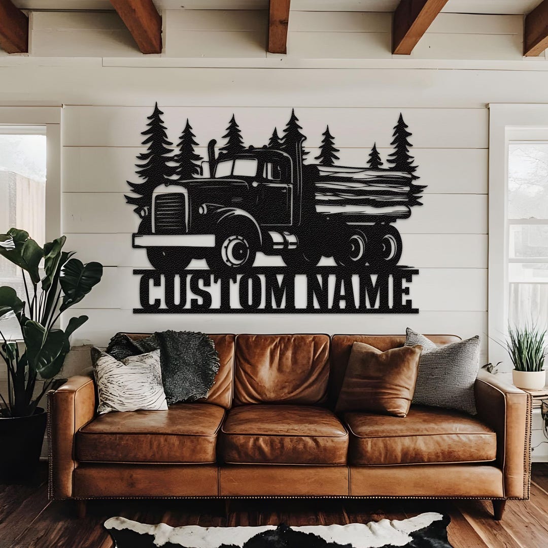 Personalized Logging Truck Metal Sign: Custom Garage Wall Art, Dad Gift ...