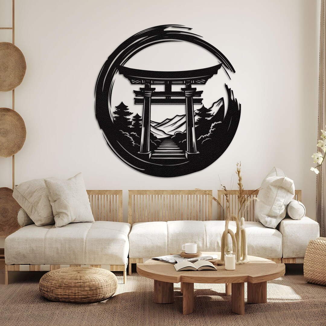 Zen Torii Gate Metal Wall Art,japanese Garden Decor With Bonsai Tree ...